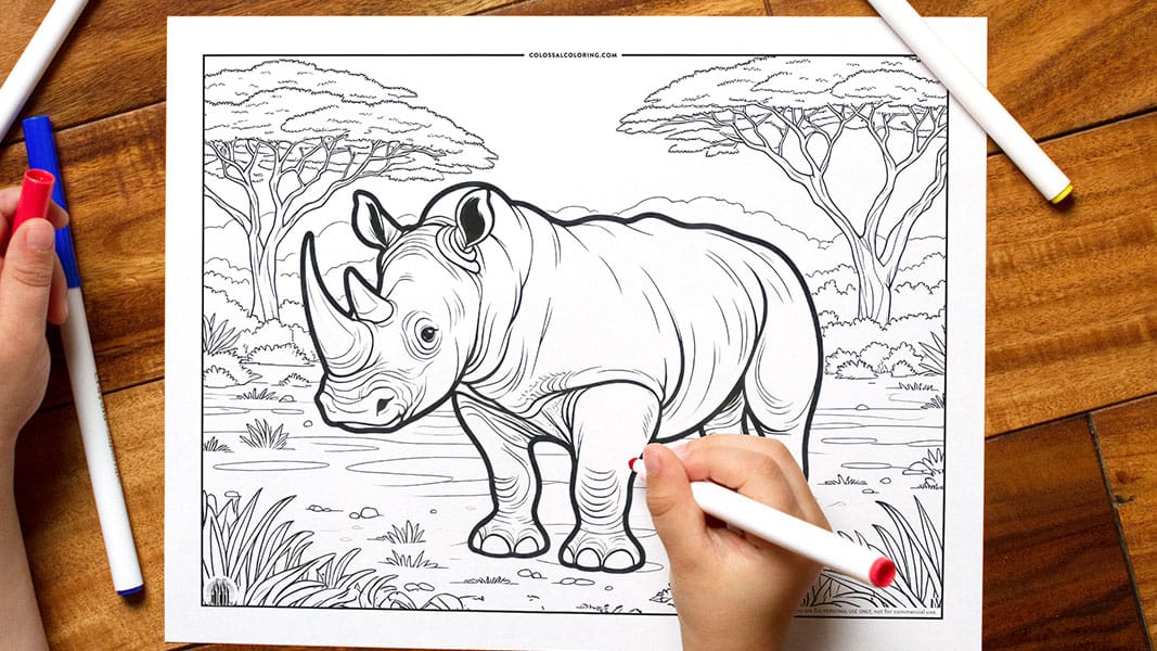 Rhinoceros • Free Printable Coloring Page